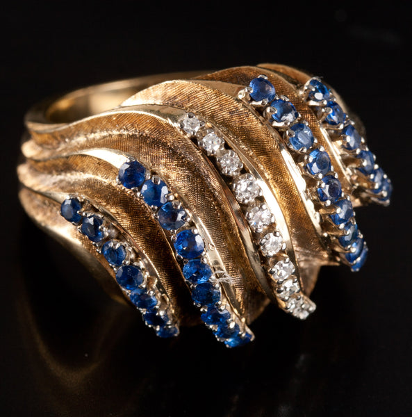 Vintage 1960's 18k Yellow Gold Sapphire Diamond Cocktail Ring 1.12ctw ...